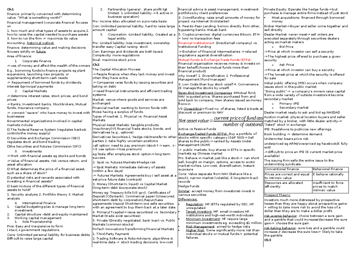 Fm Midterm Cheat Sheet: Key Concepts in Finance and Investment - Studocu