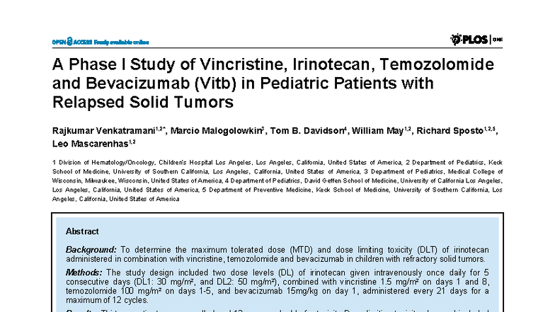 Phase I Study of VITB: Vincristine, Irinotecan, Temozolomide ...