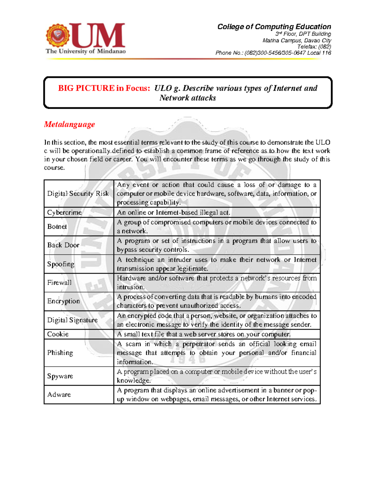 Essential Terms and Concepts for CCE 101 - Week 7 Study Guide - Studocu
