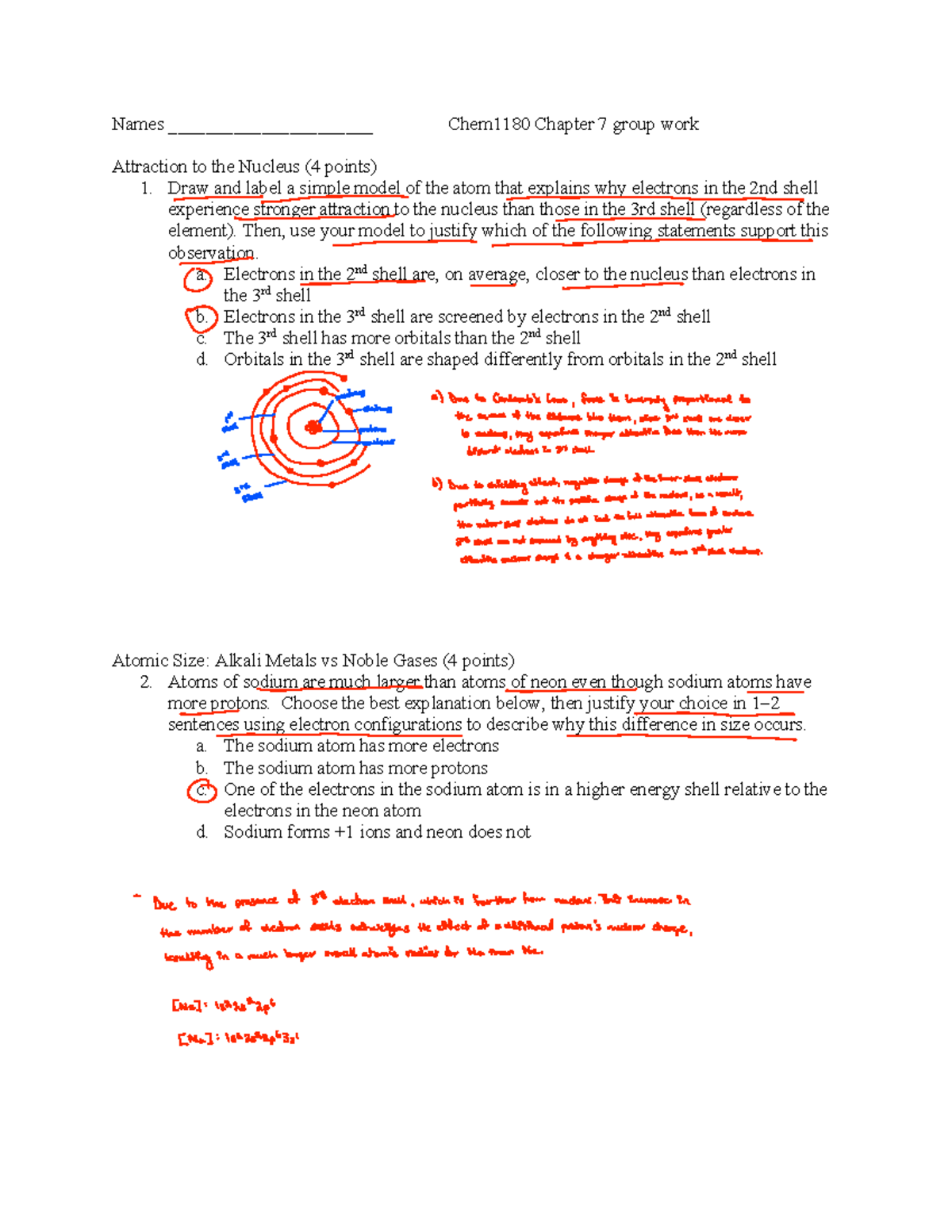 Chem1180 Chapter 7 Group Work: Attraction to the Nucleus & Atomic Size - Studocu