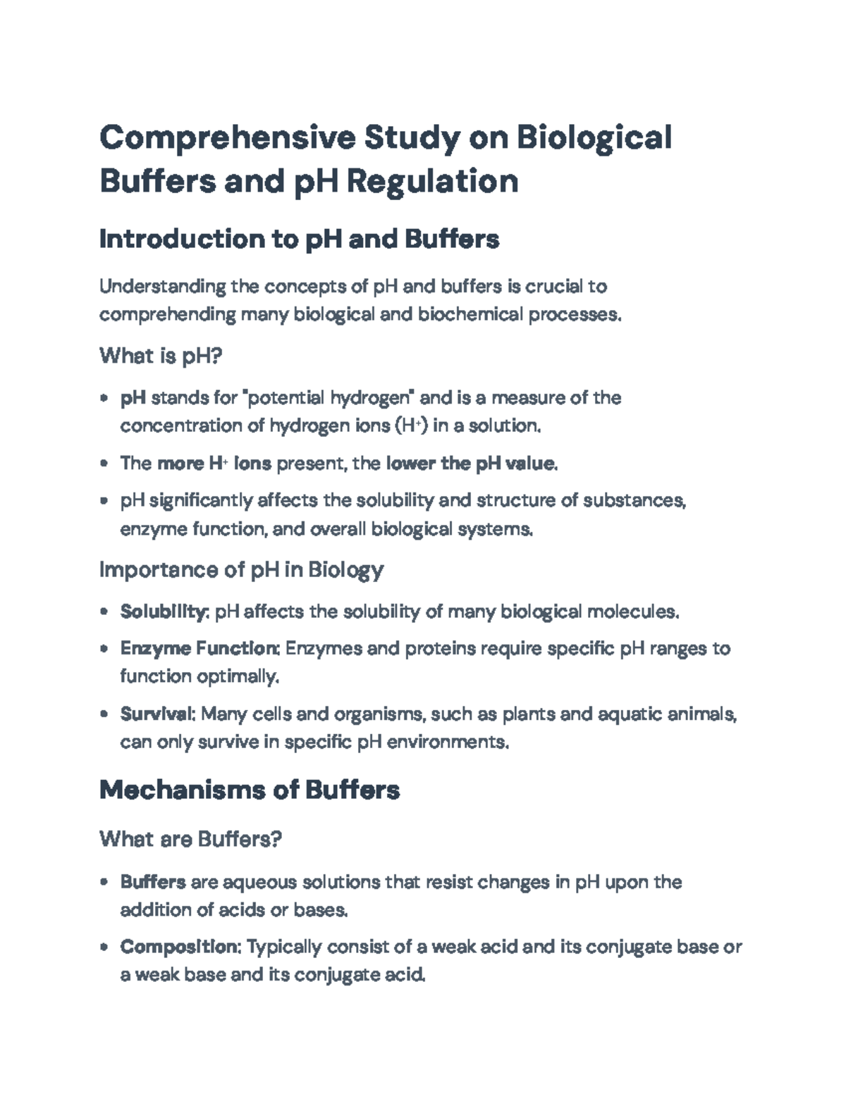 Comprehensive Study on Biological Buffers and pH Regulation ...