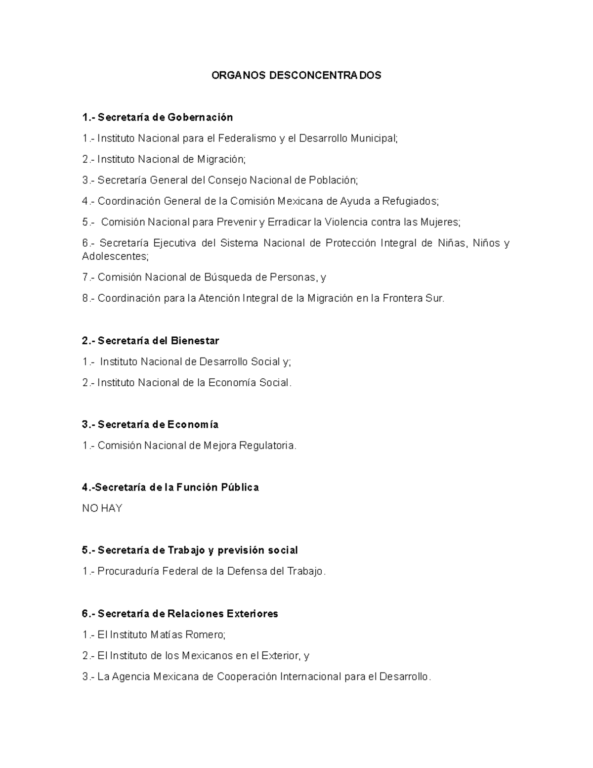 Órganos Desconcentrados de las Secretarías de Gobierno en México - Studocu