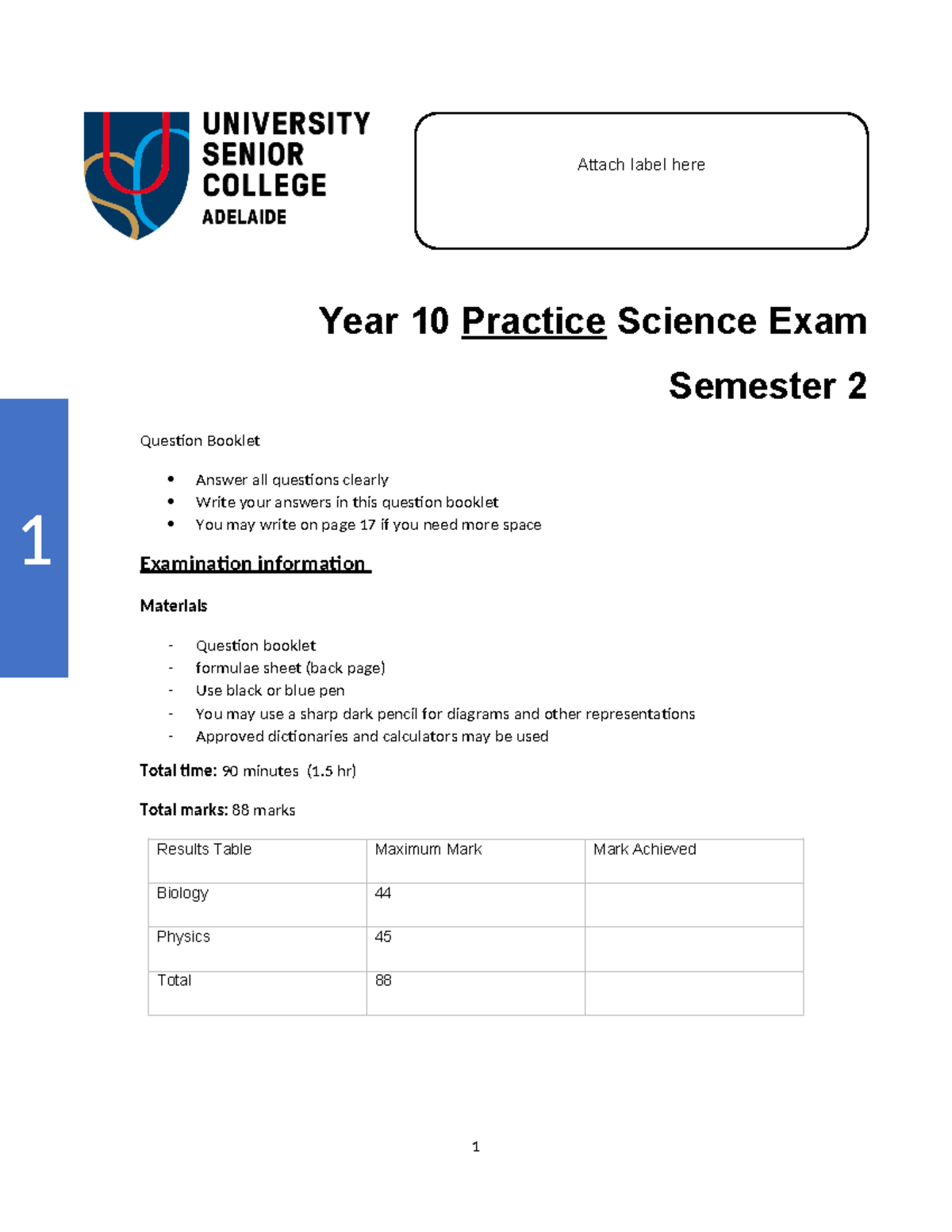 2026 Year 10 Practice Science Exam Semester 2 Question Booklet - Studocu