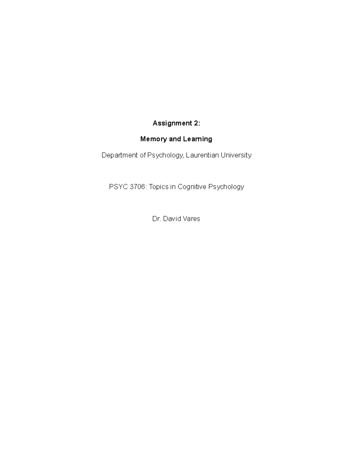PSYC 3706: Assignment 2 - Memory and Learning Insights - Studocu