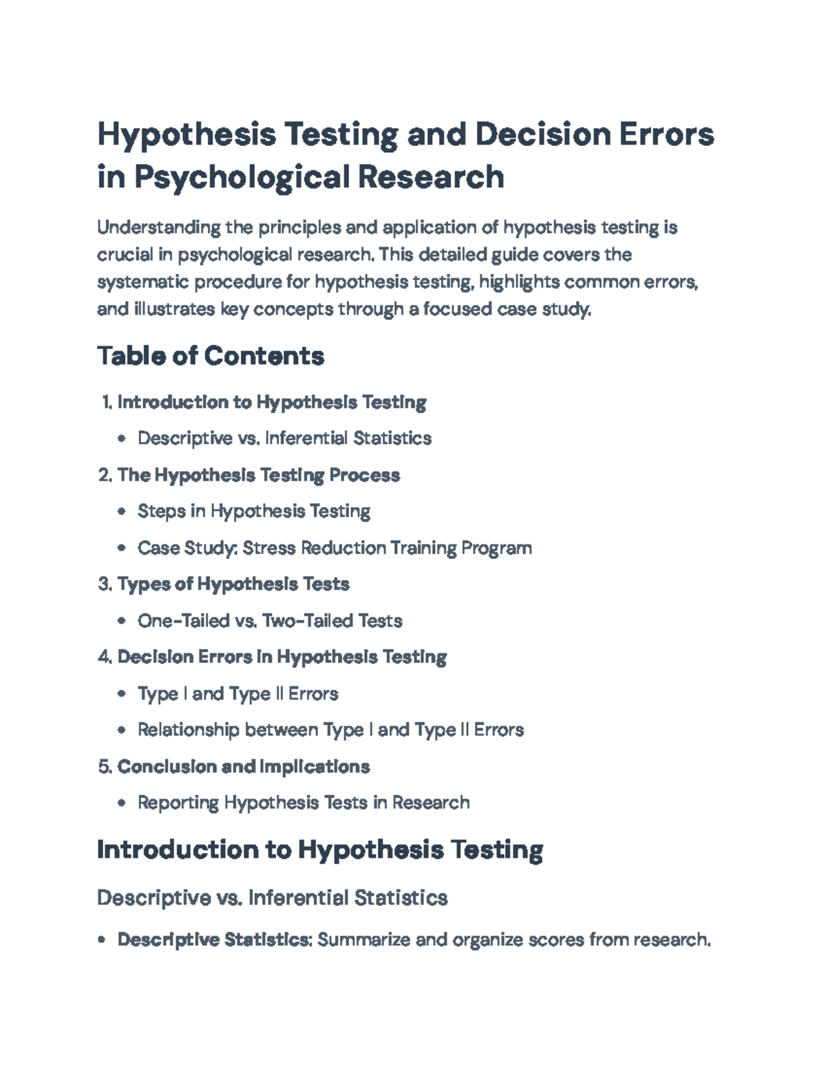 Hypothesis Testing and Decision Errors in Psychological Research ...