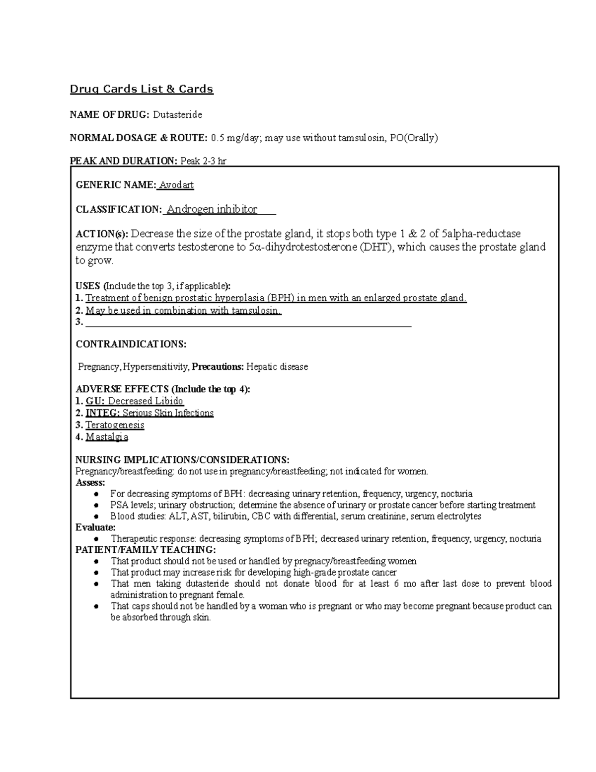 Drug Cards for Pharmacology - SEM 2 S121 - Studocu