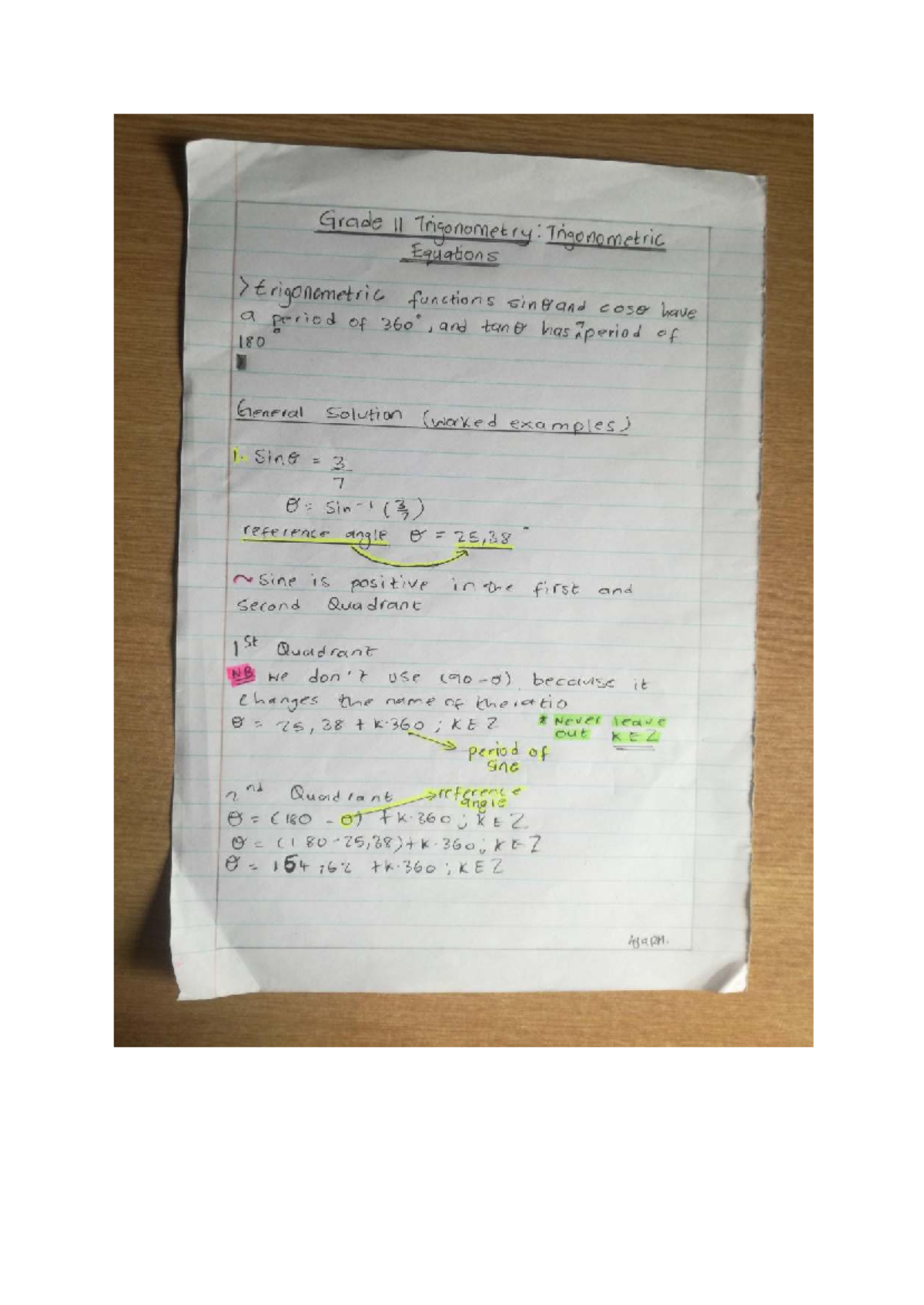 Grade 11 Trigonometry: General Solutions for Trig Equations - Studocu