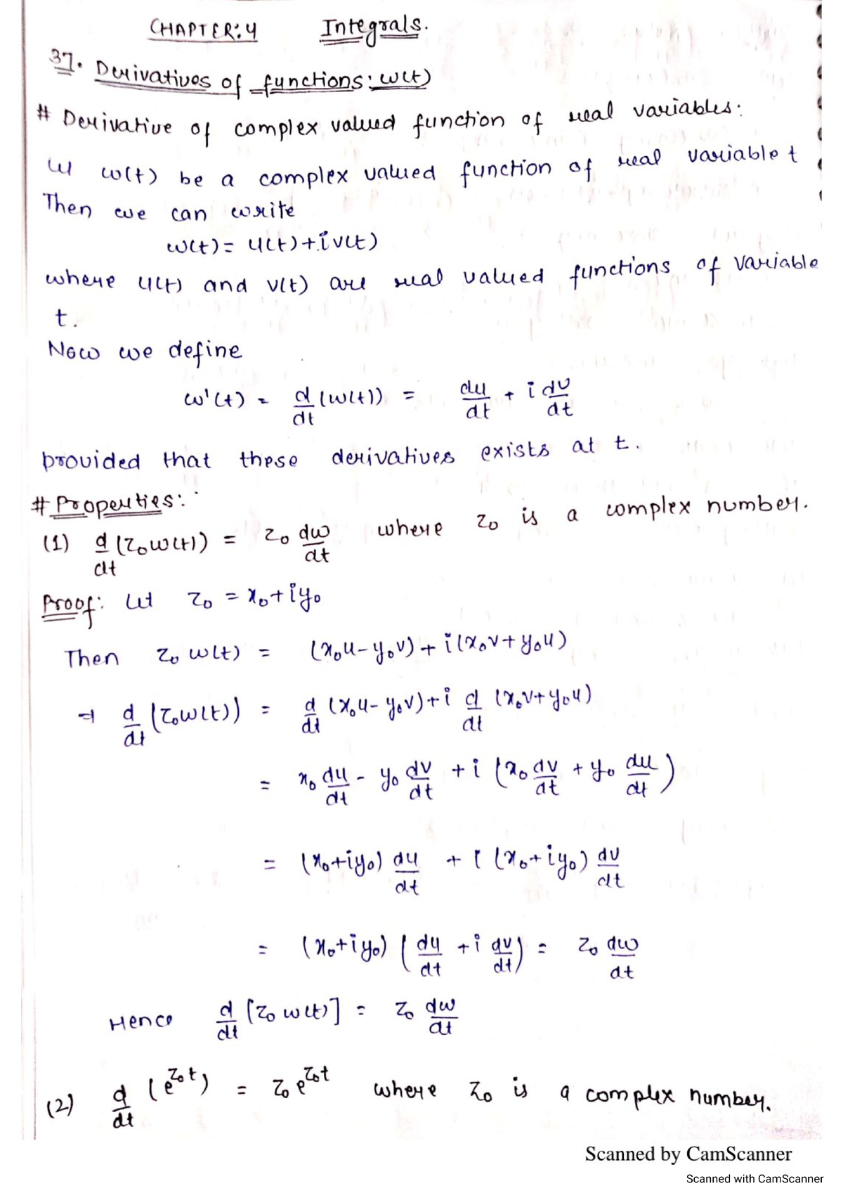 CHAPTER 4: Integrals and Derivatives of Complex-Valued Functions - Studocu