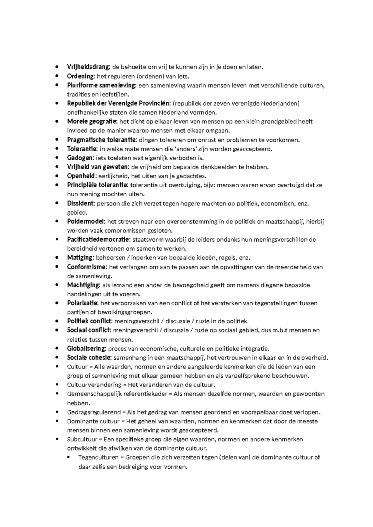 Begrippenlijst Maatschappijleer over Pluriforme Samenleving en Cultuur ...
