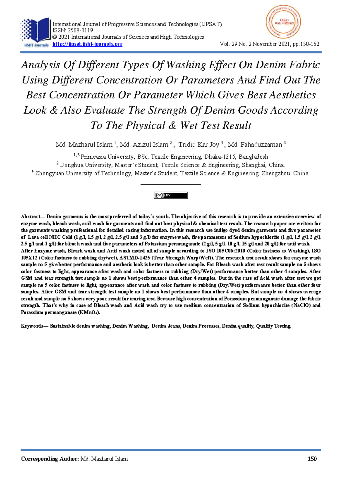 Analysis of Denim Washing Effects: Concentration & Aesthetic Outcomes ...