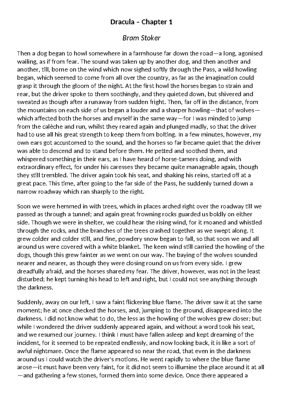 Dracula Chapter 1 Opening Extract Analysis - Studocu