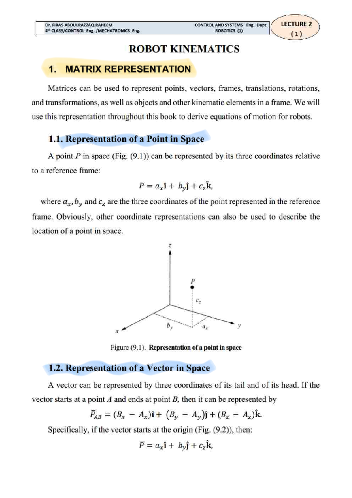 Robot Kinematics and Matrix Representation - LECTURE 2 (4th Eng ...