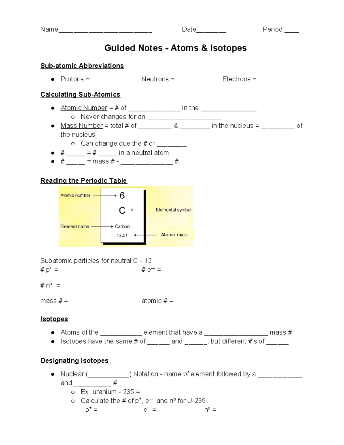 Guided Notes: Atoms & Isotopes - Fall 2025 - Studocu