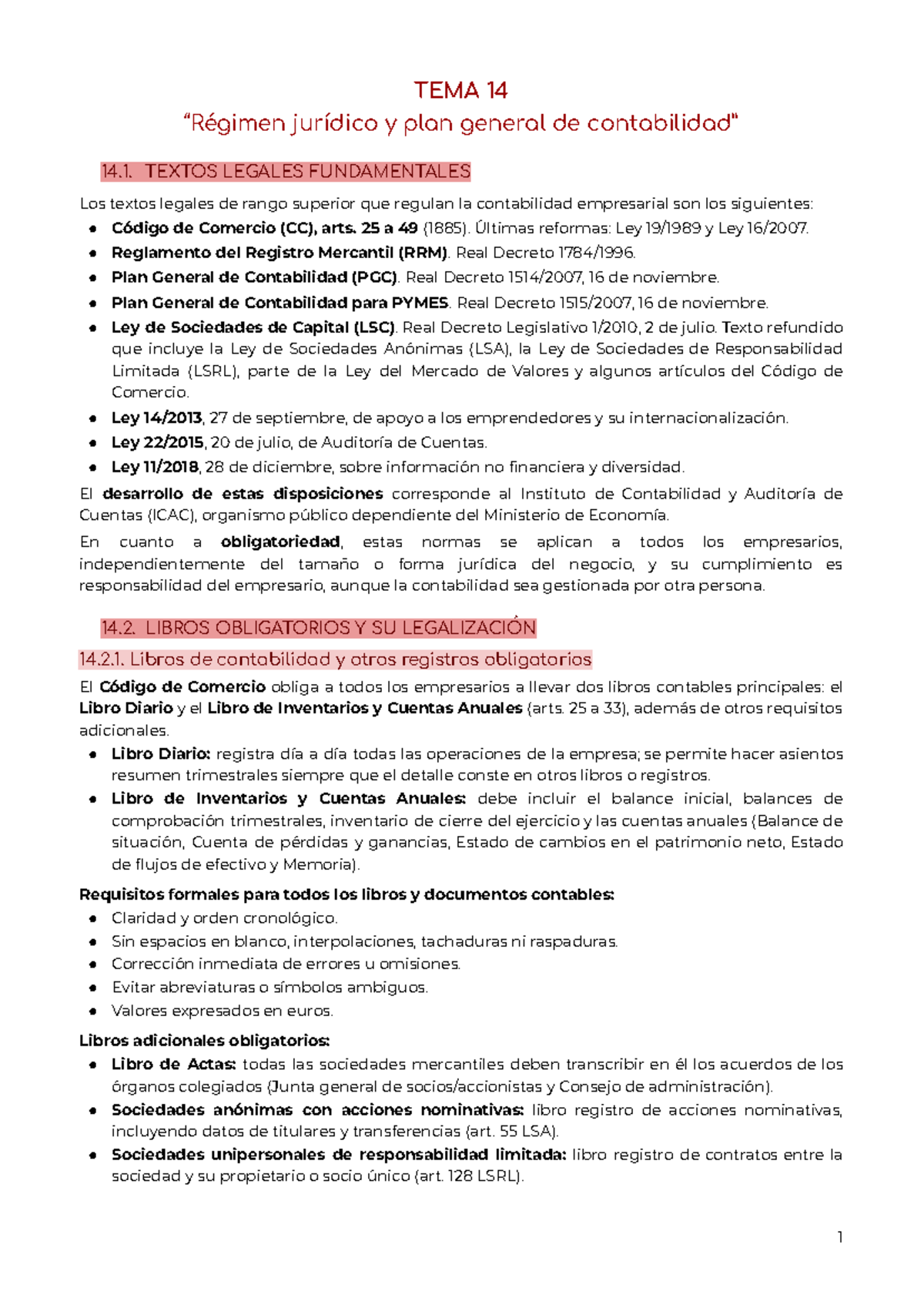 TEMA 14: Régimen Jurídico y Plan General de Contabilidad - Studocu