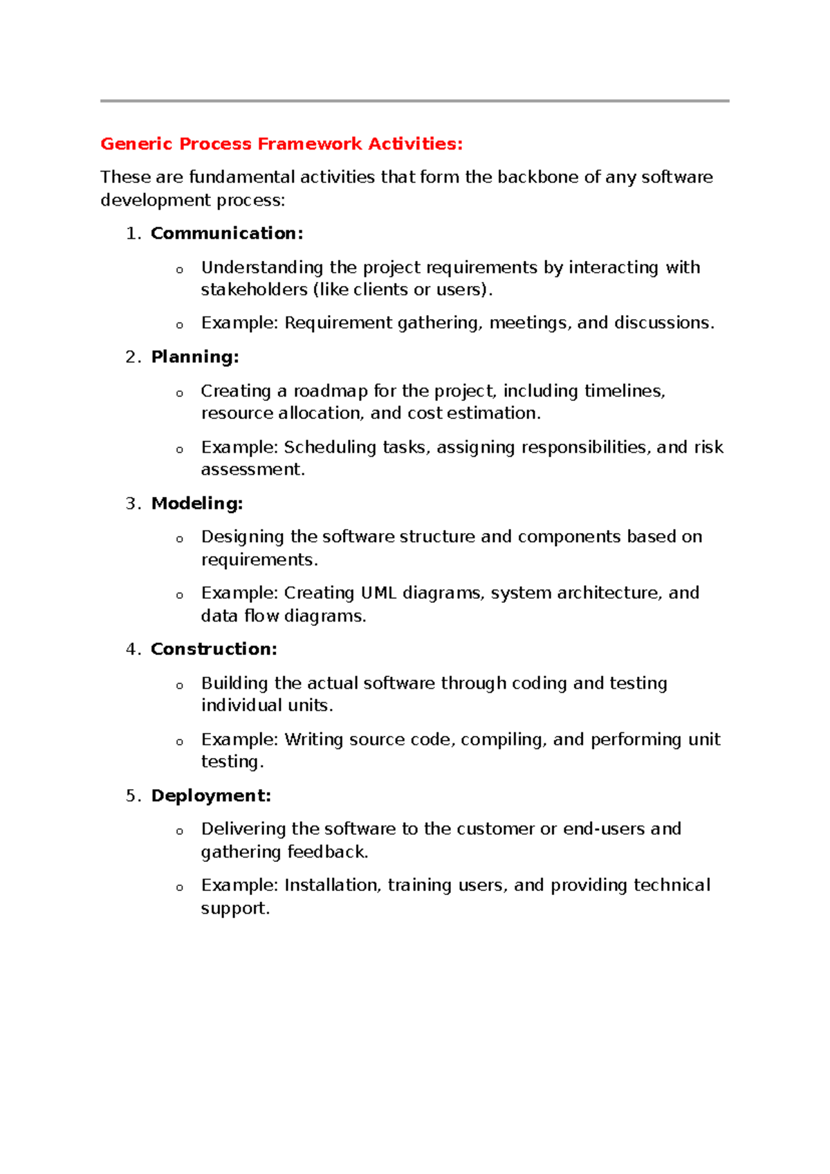 Generic Process Framework Activities and Agile Models: Uni1 Notes - Studocu