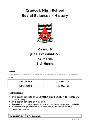 Gr 9 History term 2 exam 2024 - E - Cradock High School Social Sciences ...