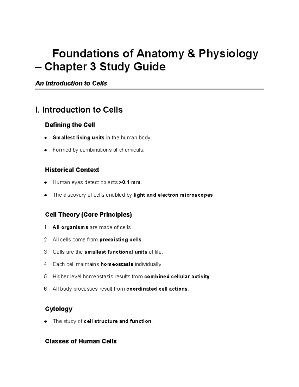 Foundations of Anatomy & Physiology: Chapter 3 Study Guide on Cells ...