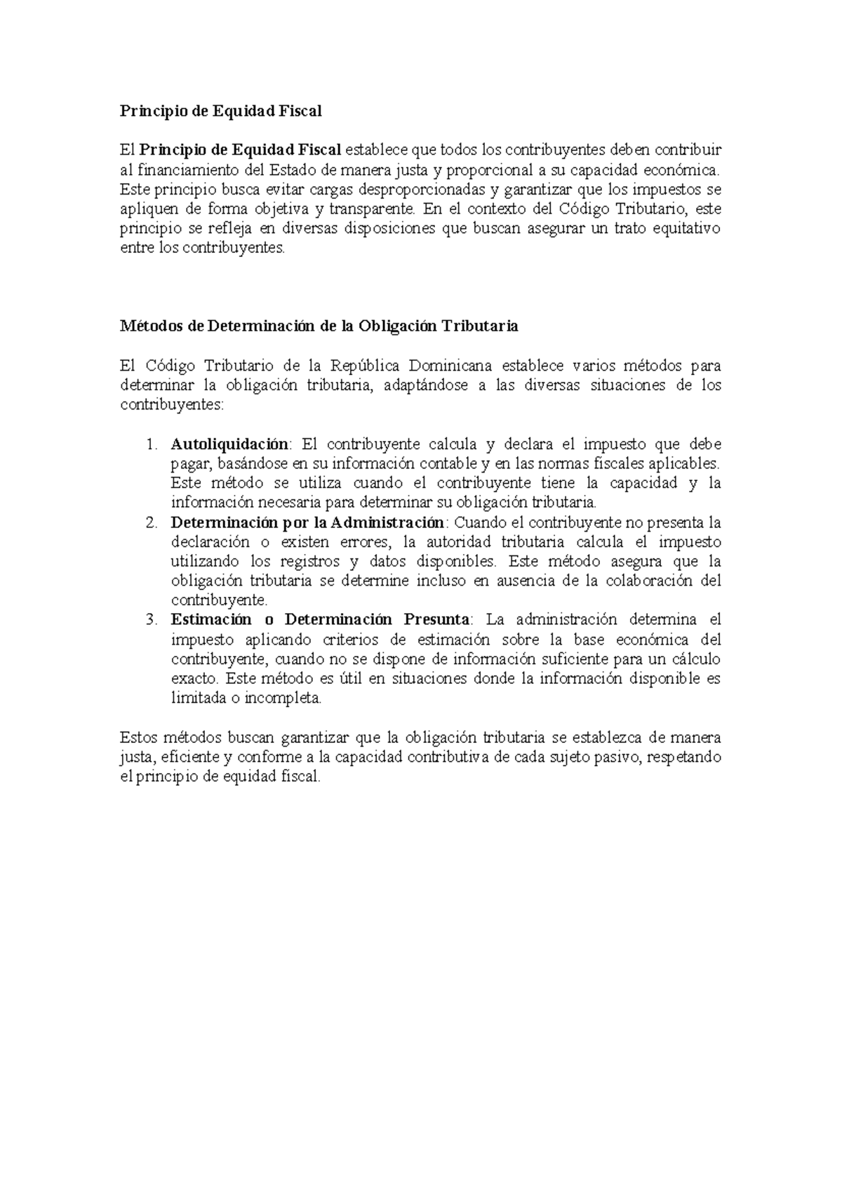 Principio de Equidad Fiscal y Métodos de Obligación Tributaria - Studocu