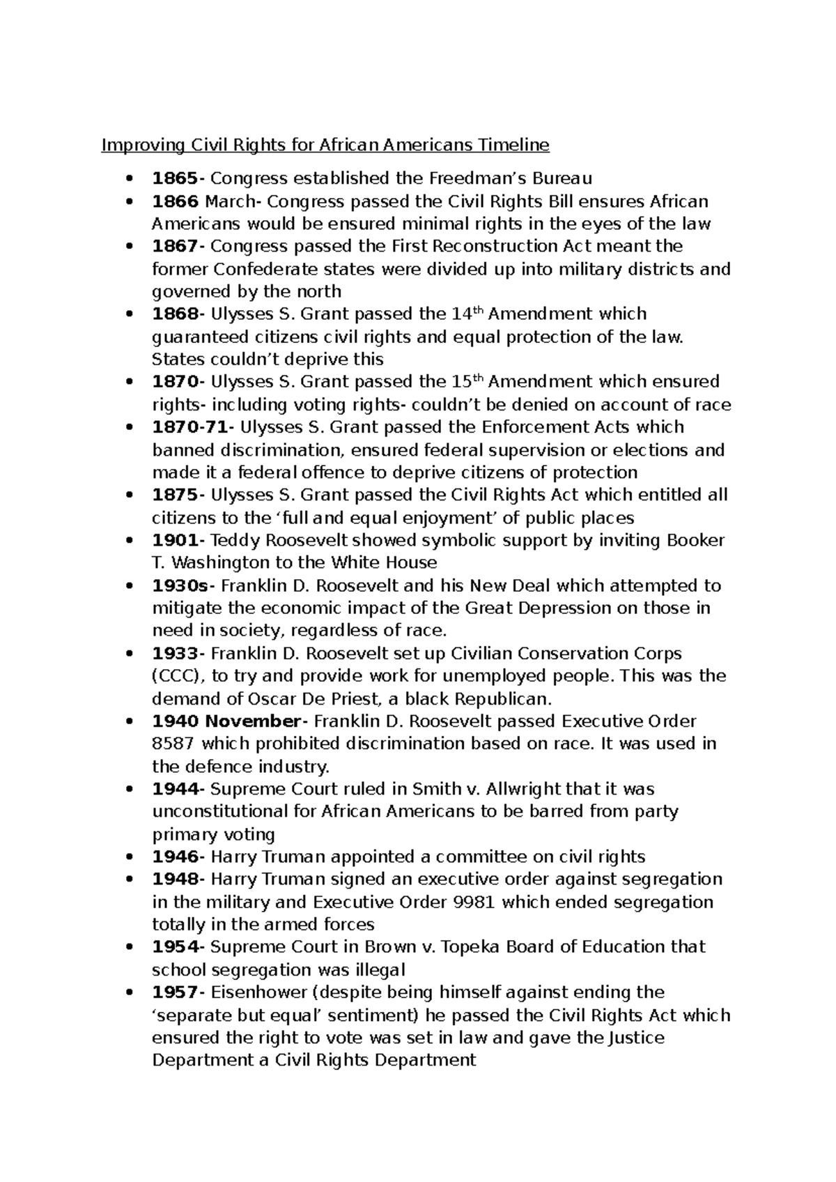 Factors Improving African American Civil Rights Timeline (HIST 101 ...