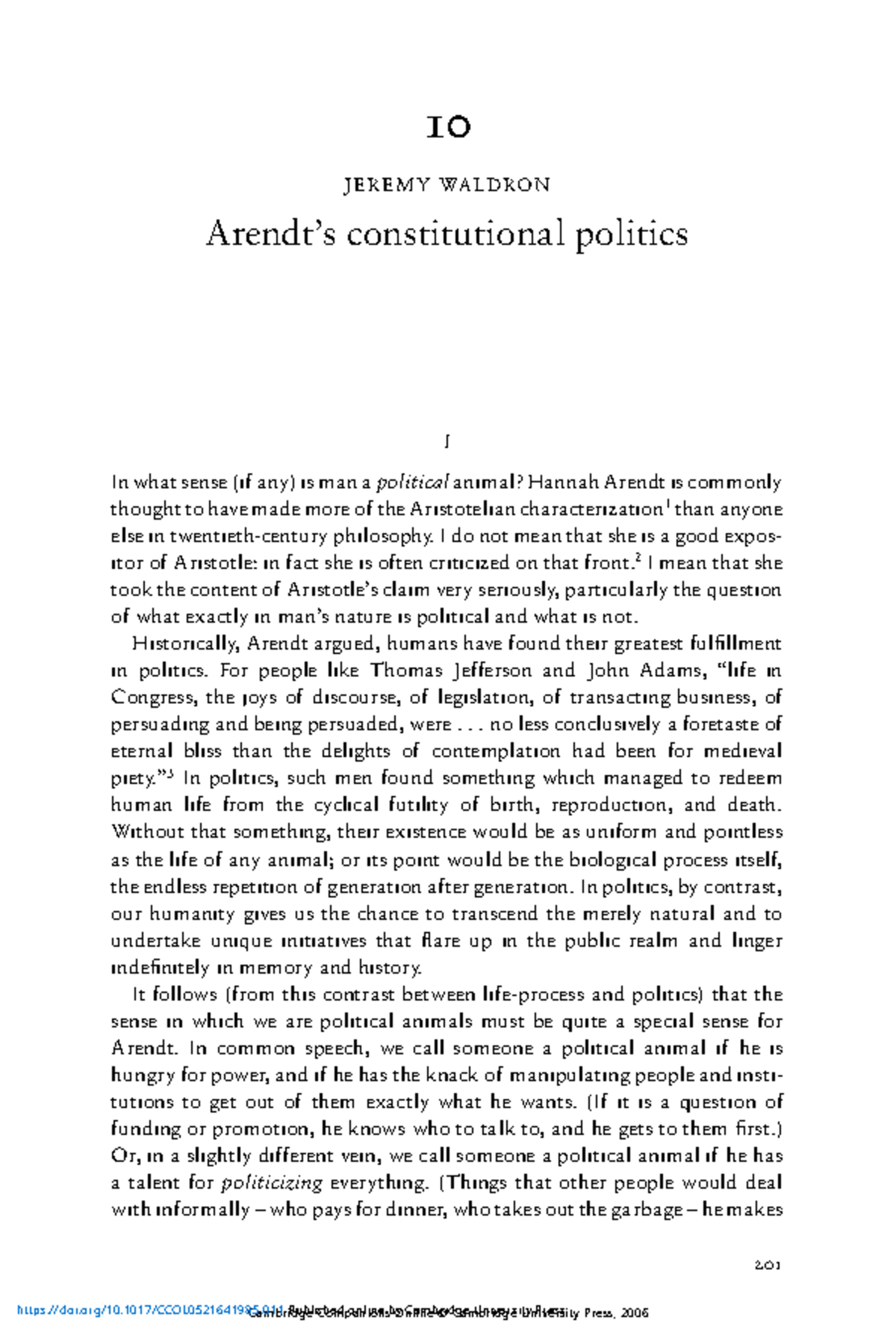 Constitutional Politics: Arendt's View on the Political Animal - Studocu
