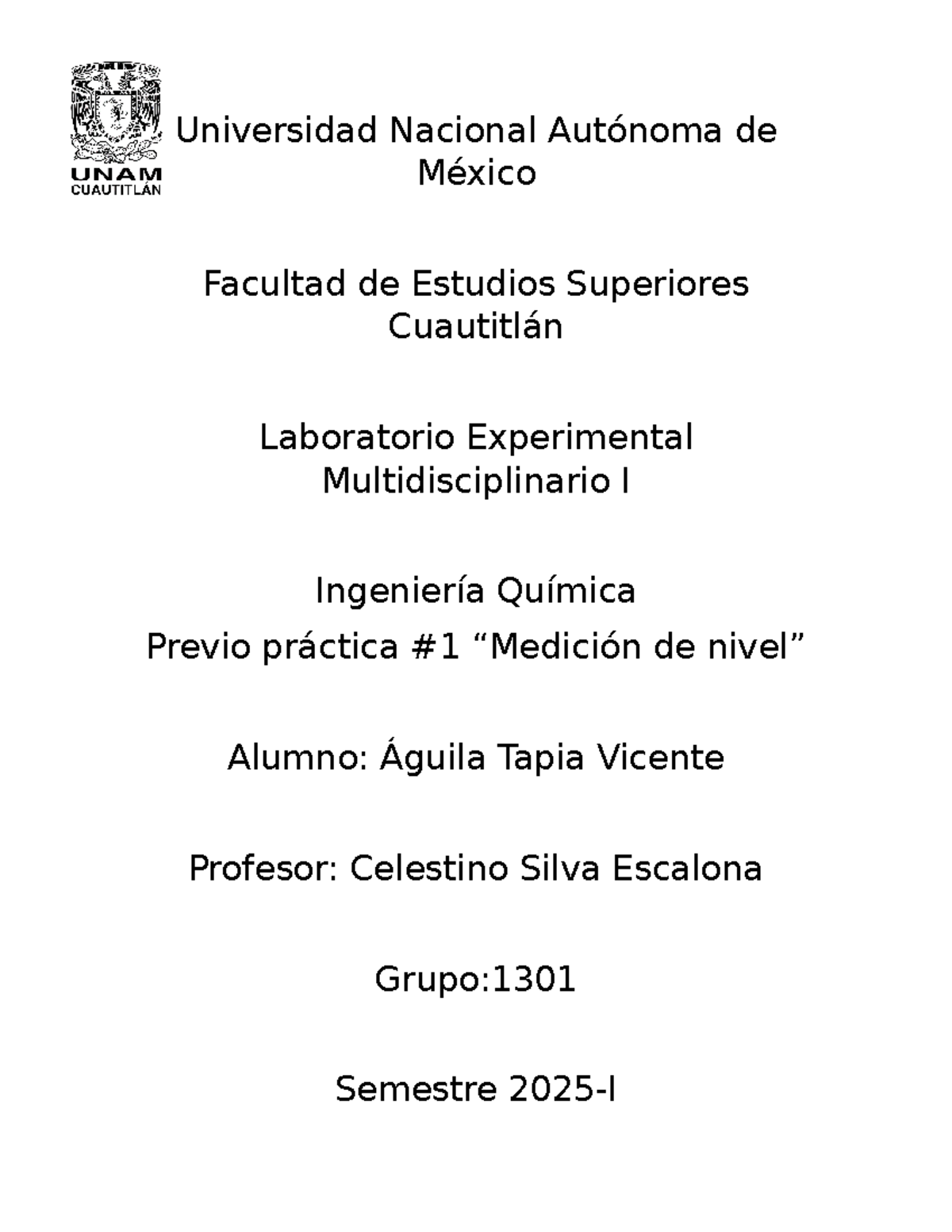 Previo 1 LEM: Medición de Nivel en Laboratorio Experimental I - Studocu