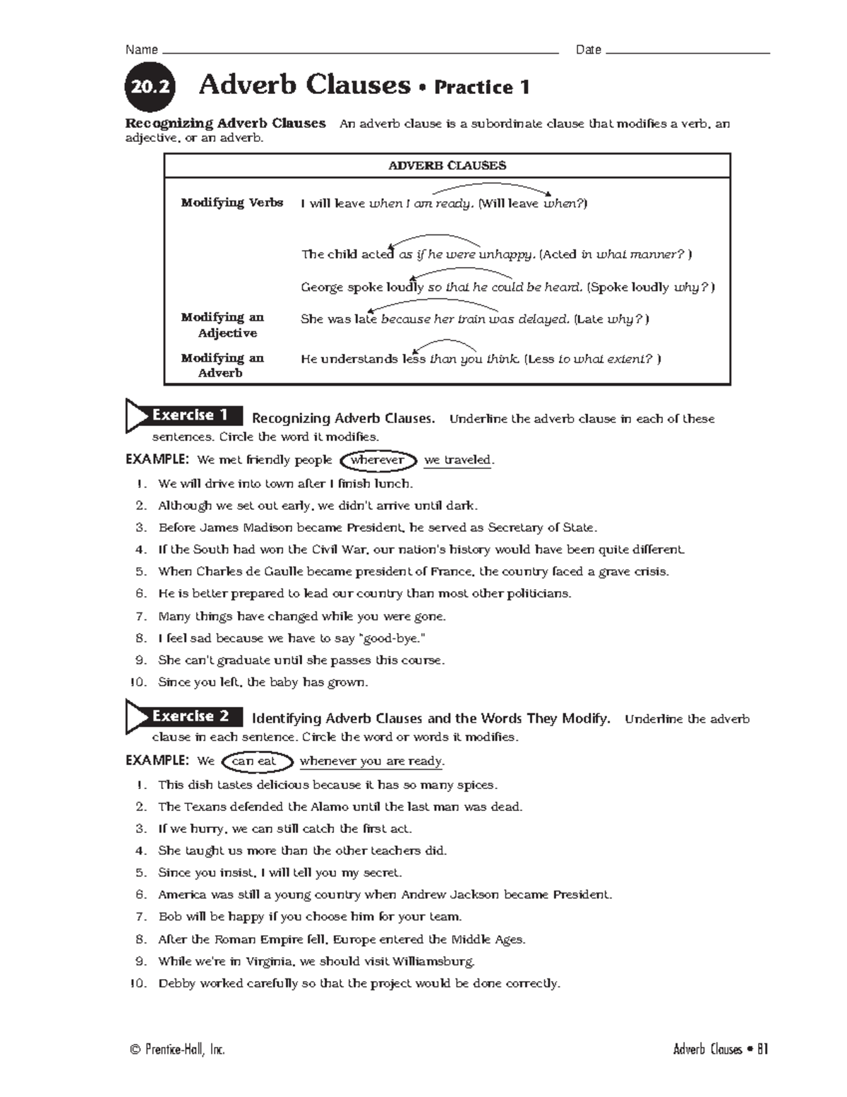 Adverb Clause Exercises Part 2: Practice and Recognition - Studocu