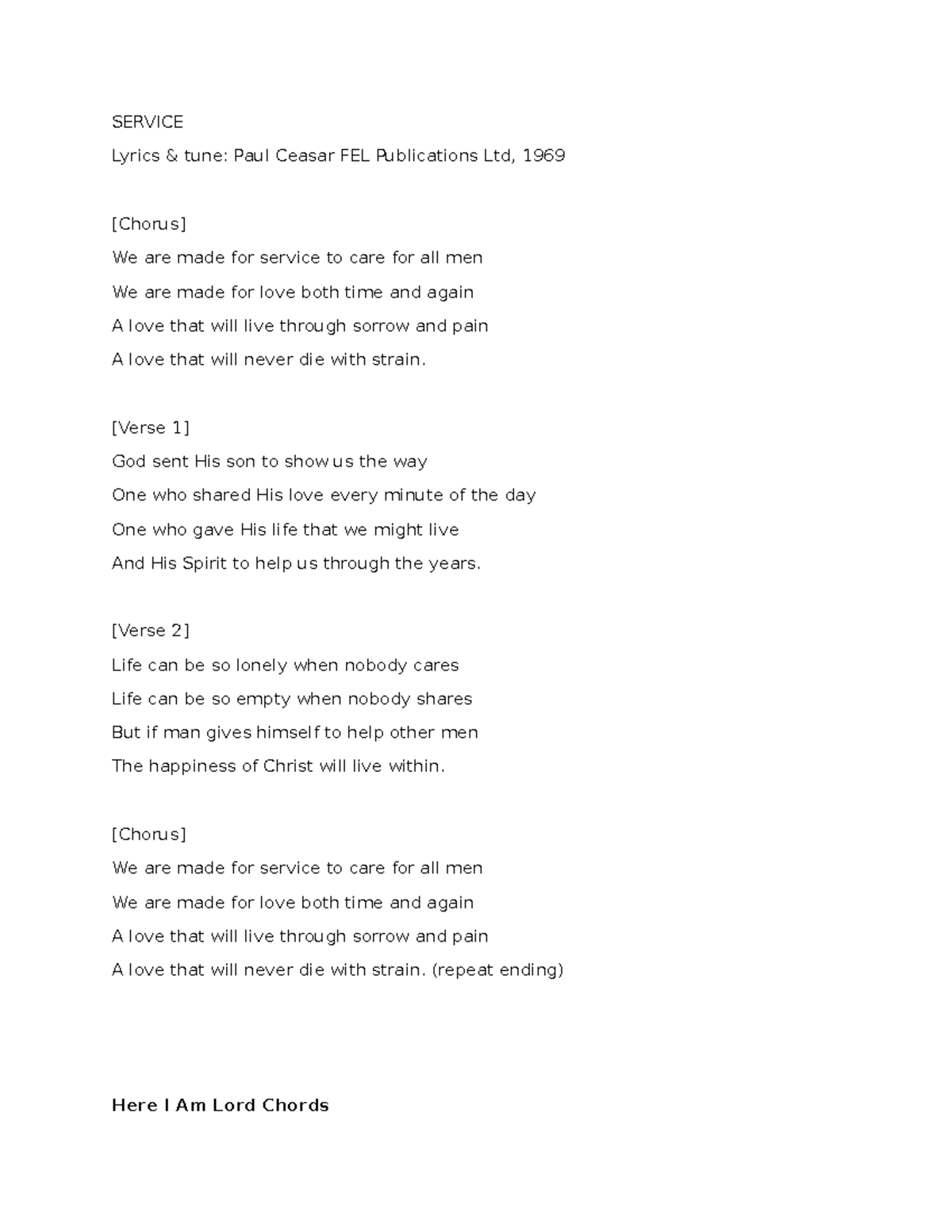 TURN-OVER Service Songs: Lyrics & Chords for Worship - Studocu