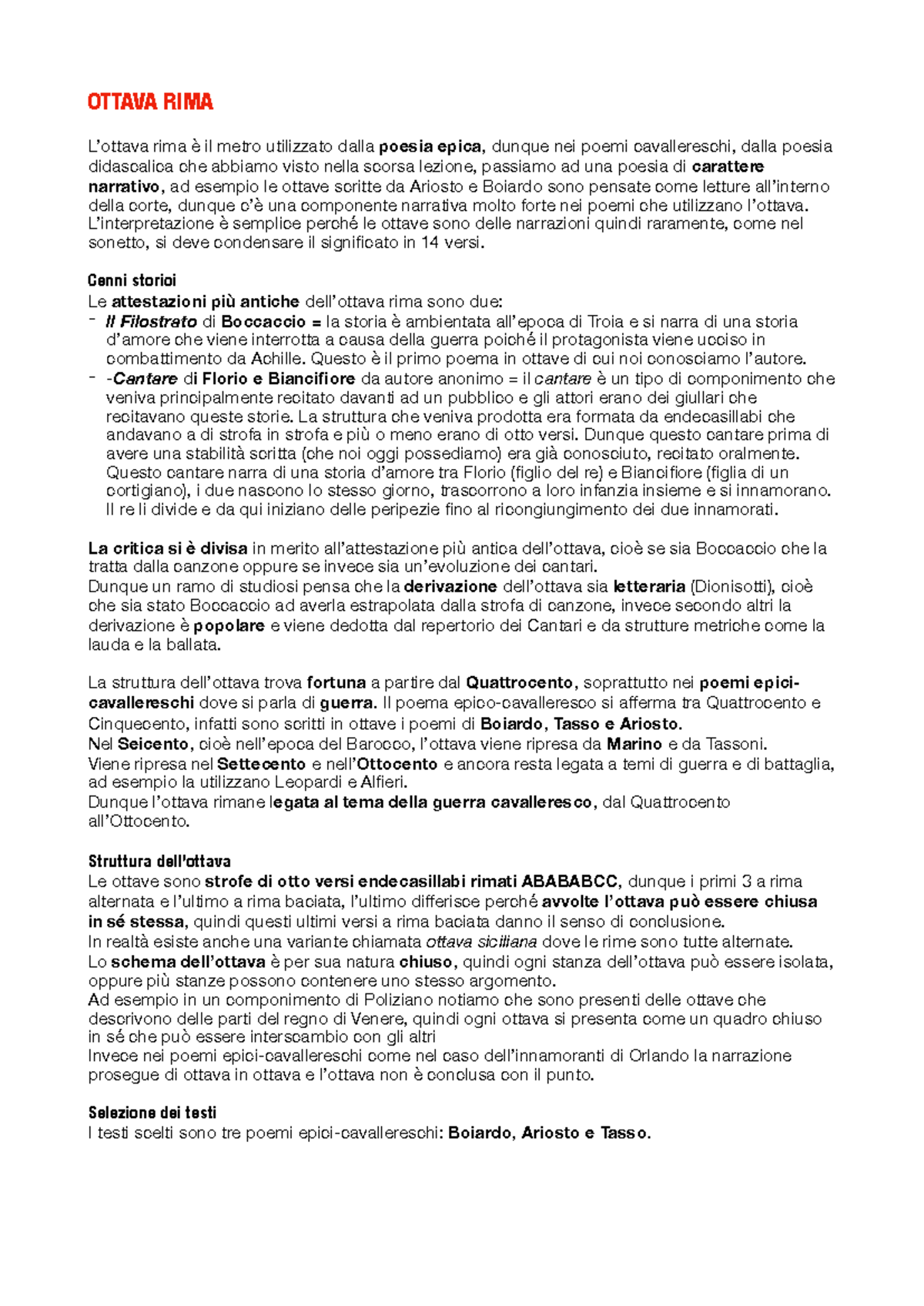 Analisi dell'Ottava Rima nella Poesia Epica e Cavalleresca - Studocu