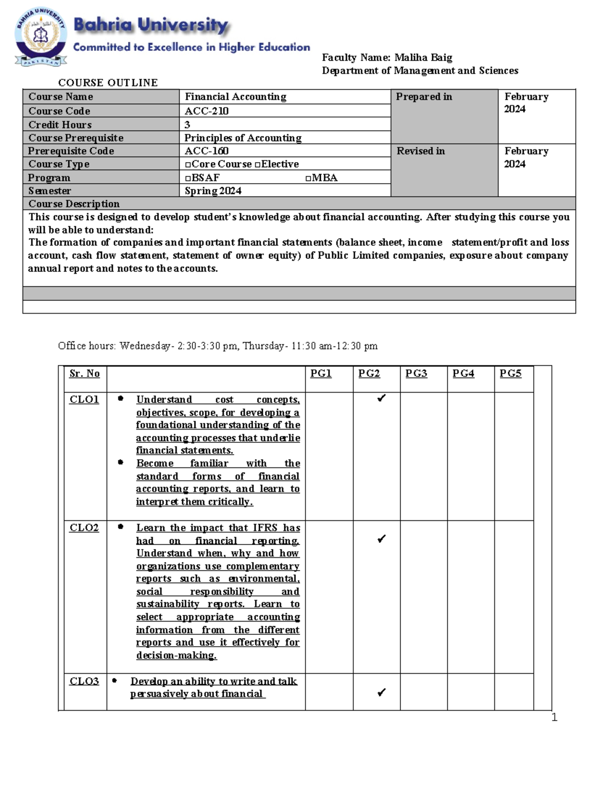 ACC-Financial Accounting Course Outline for Spring 2024 - Studocu