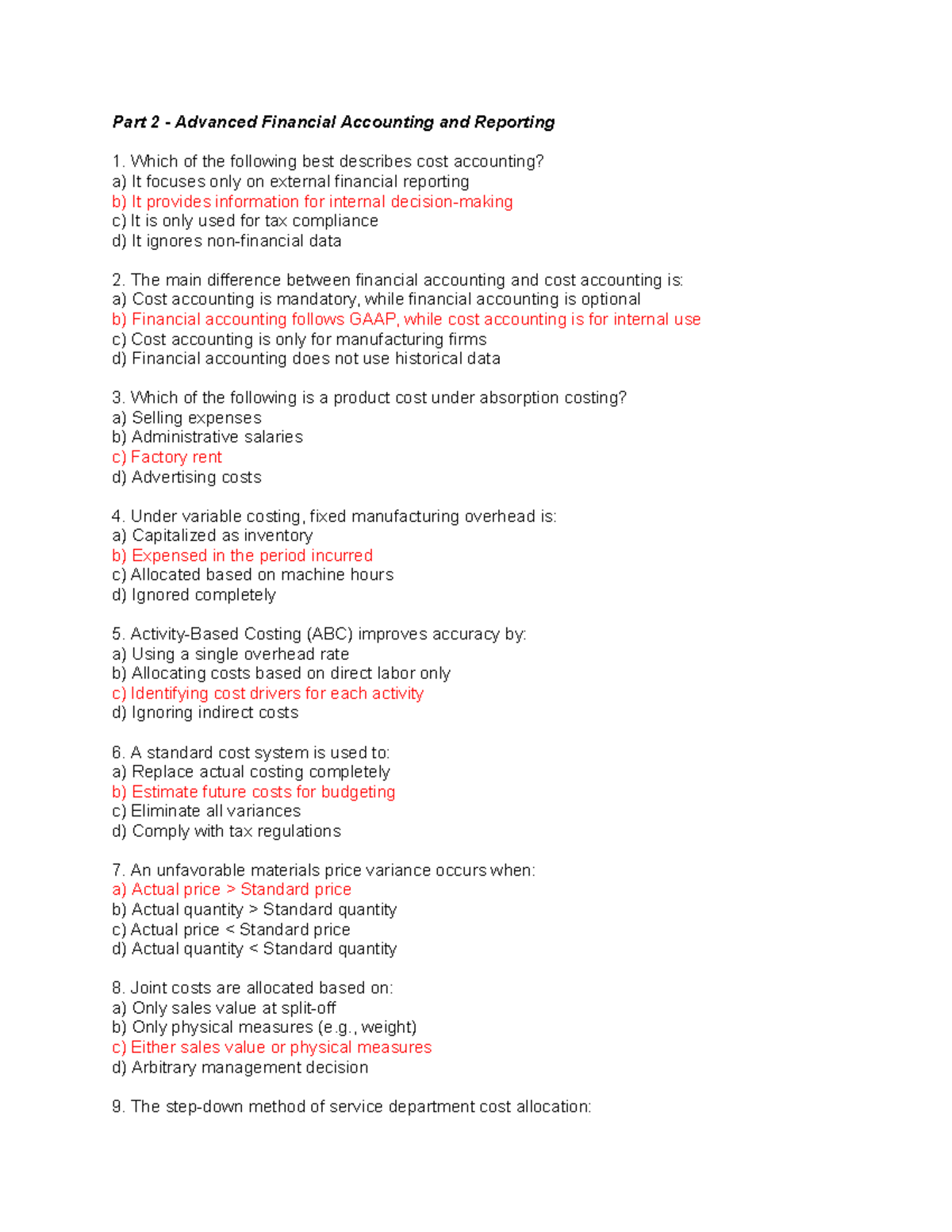 Advanced Accounting: Key Concepts and Costing Methods - Studocu