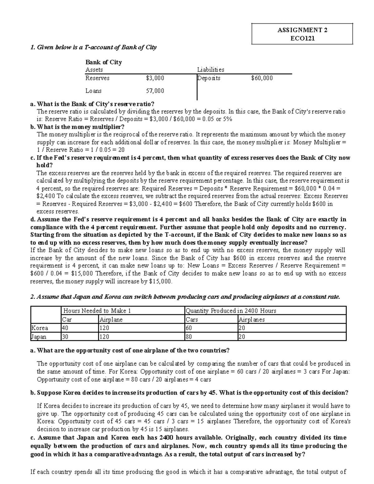Individual Assignment 2 ECO121 - ASSIGNMENT 2 ECO Given below is a T ...
