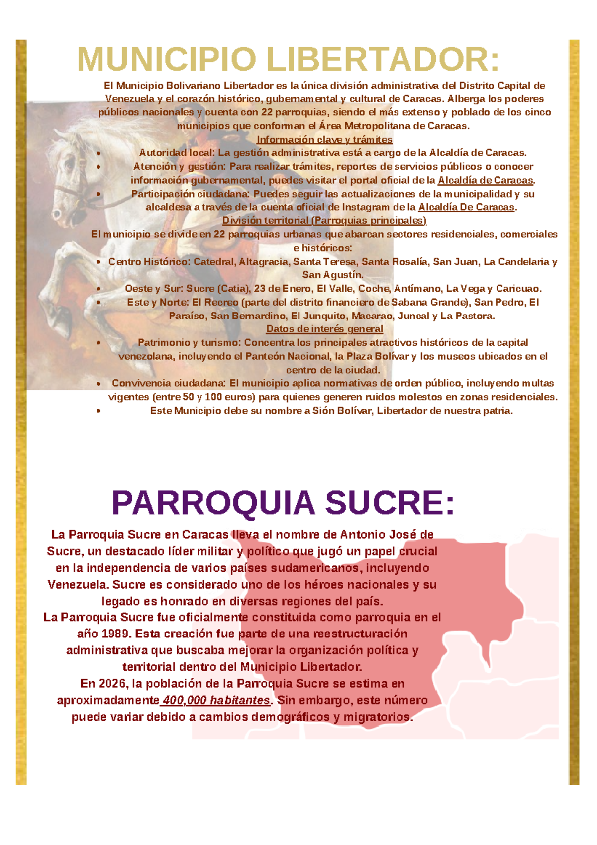 MUNICIPIO LIBERTADOR: Historia y Estructura de la Parroquia Sucre - Studocu