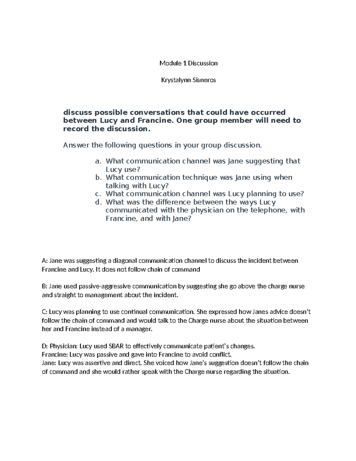 Module 1 Discussion: Communication Strategies in NUR218 - Studocu
