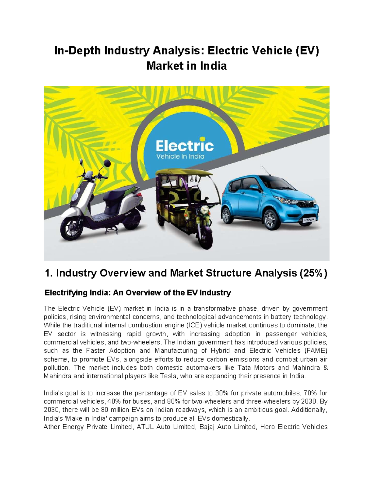 EV Market Analysis in India: Trends, Challenges, and Strategies - Studocu