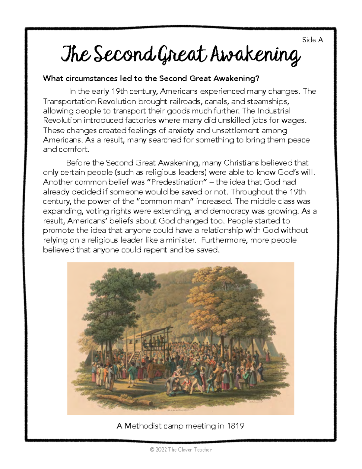 Second Great Awakening Reading 2 - © 2022 The Clever Teacher What ...