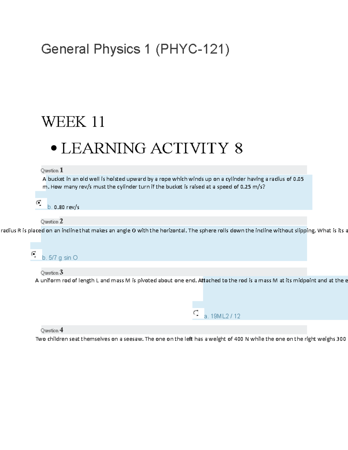 PHYC-121 Week 11 Study Notes and Quiz Preparation - Studocu