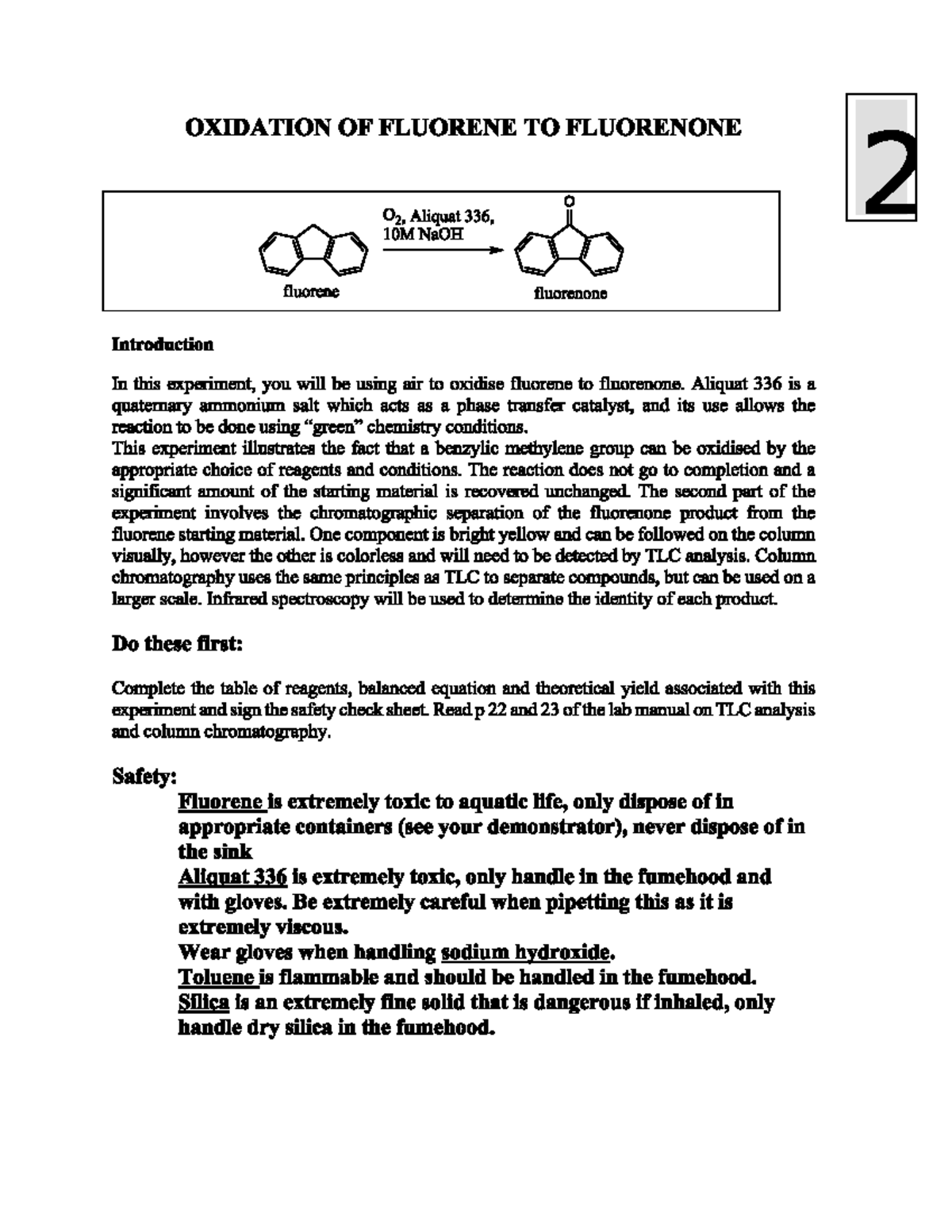 Lab 2A: Oxidation of Fluorene to Fluorenone - Detailed Procedure - Studocu