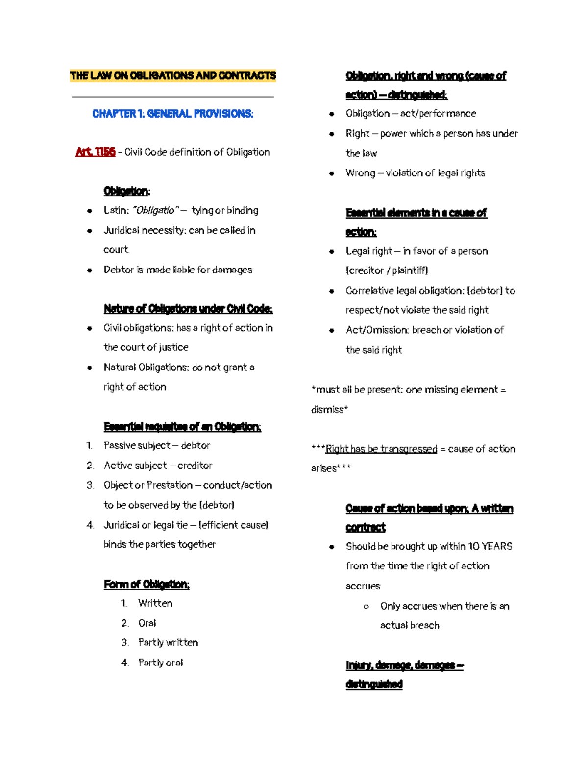 Oblicon Notes Art. 1156-1178 - THE LAW ON OBLIGATIONS AND CONTRACTS ...