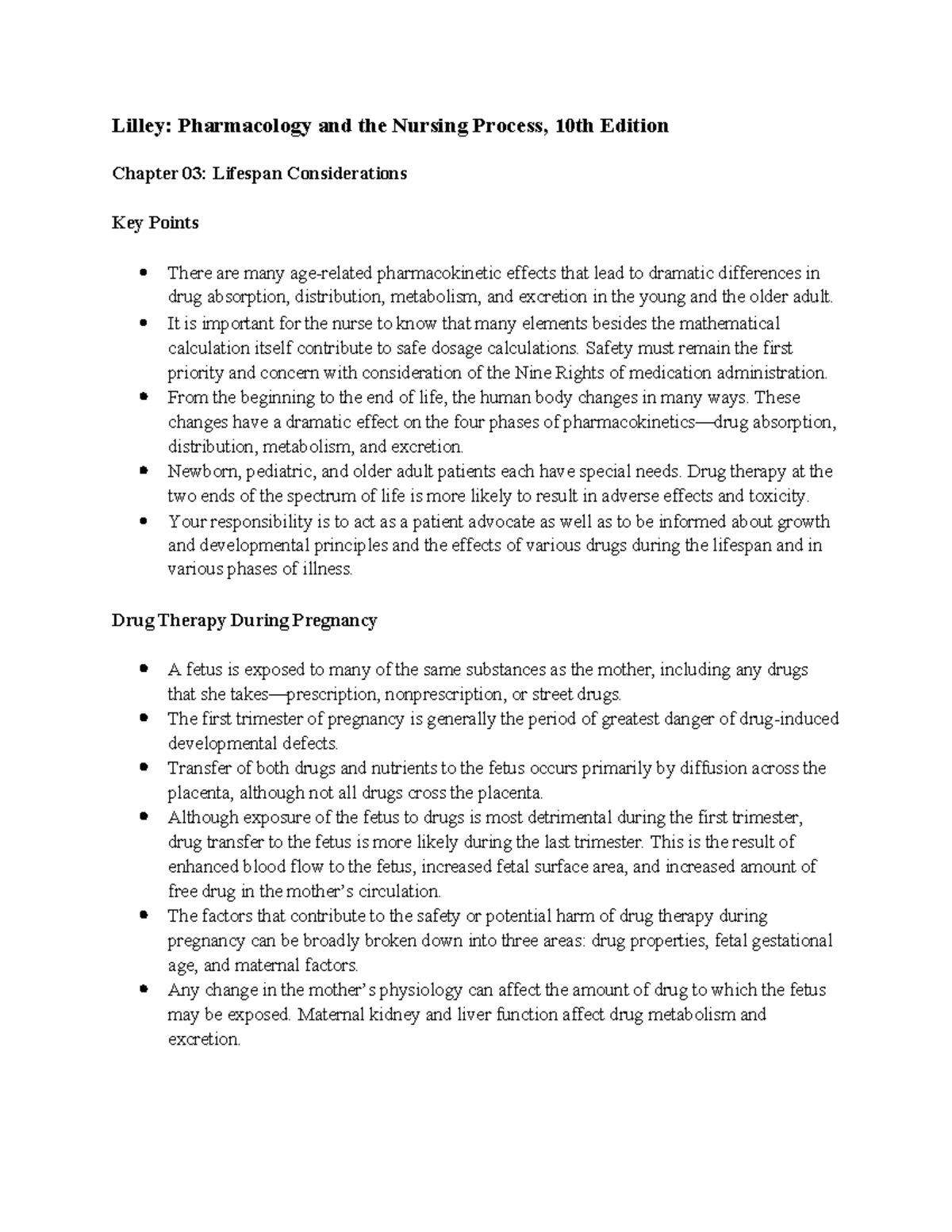 Pharmacology & Nursing Process: Lifespan Considerations (NUR 210) - Studocu