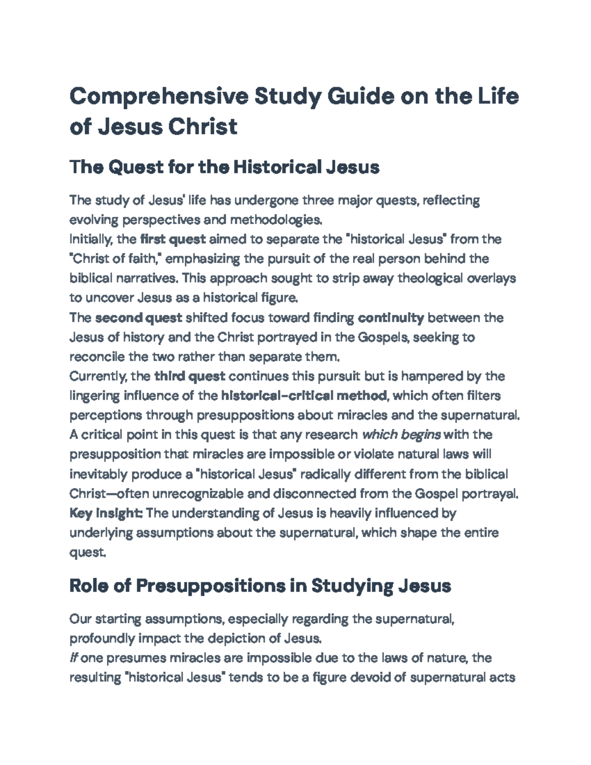 Comprehensive Study Guide on Jesus' Life, Ethics, and Teachings (REL ...