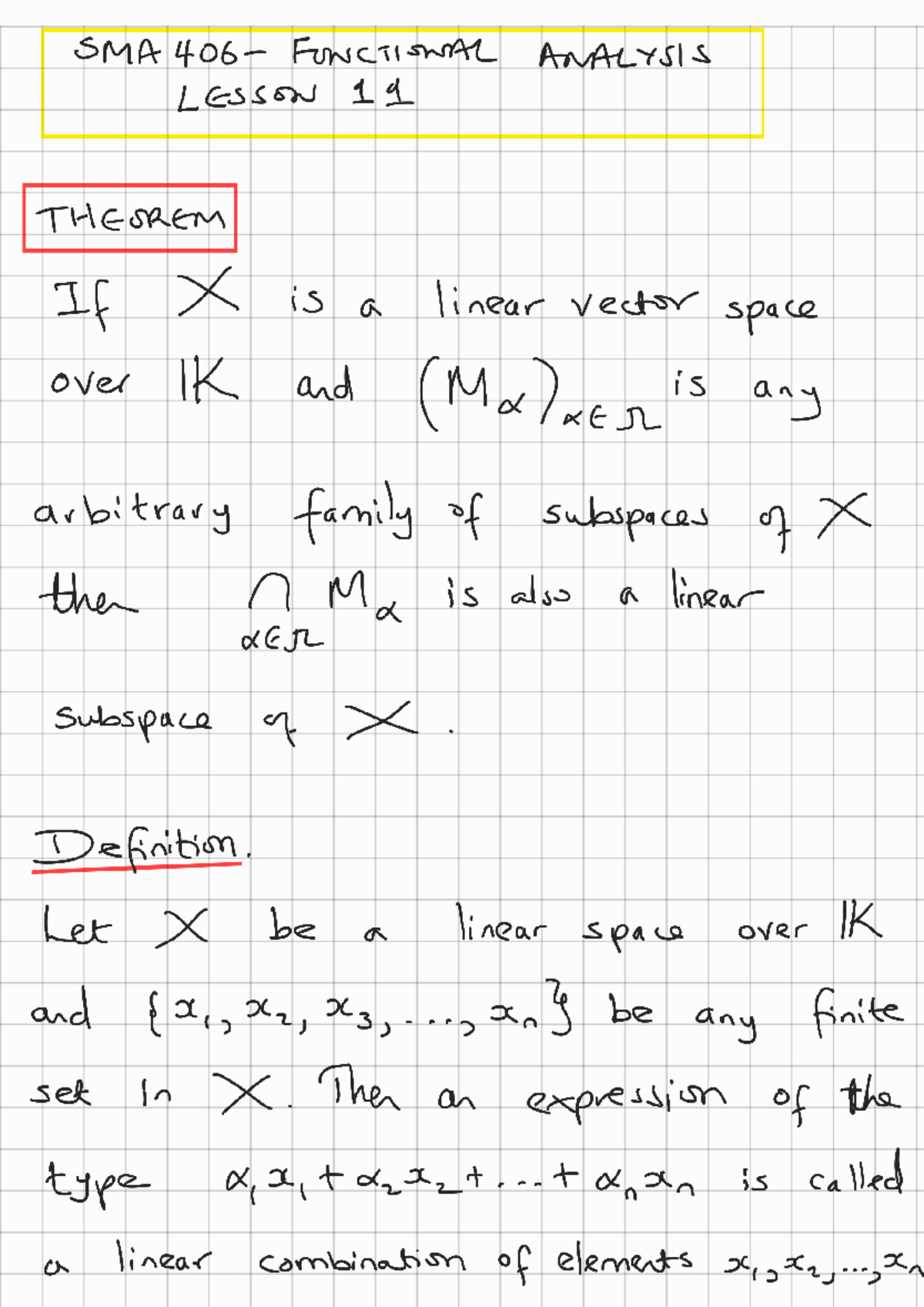 SMA406 2025-2026 SEM 1 Functional Analysis Lesson 11 Theorems - Studocu