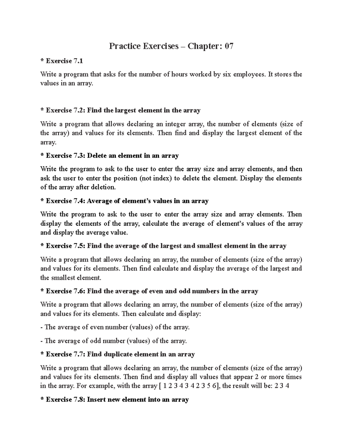 Chapter 7 Exercises - khjb - Practice Exercises – Chapter: 07 Exercise 7. Write a program that ...