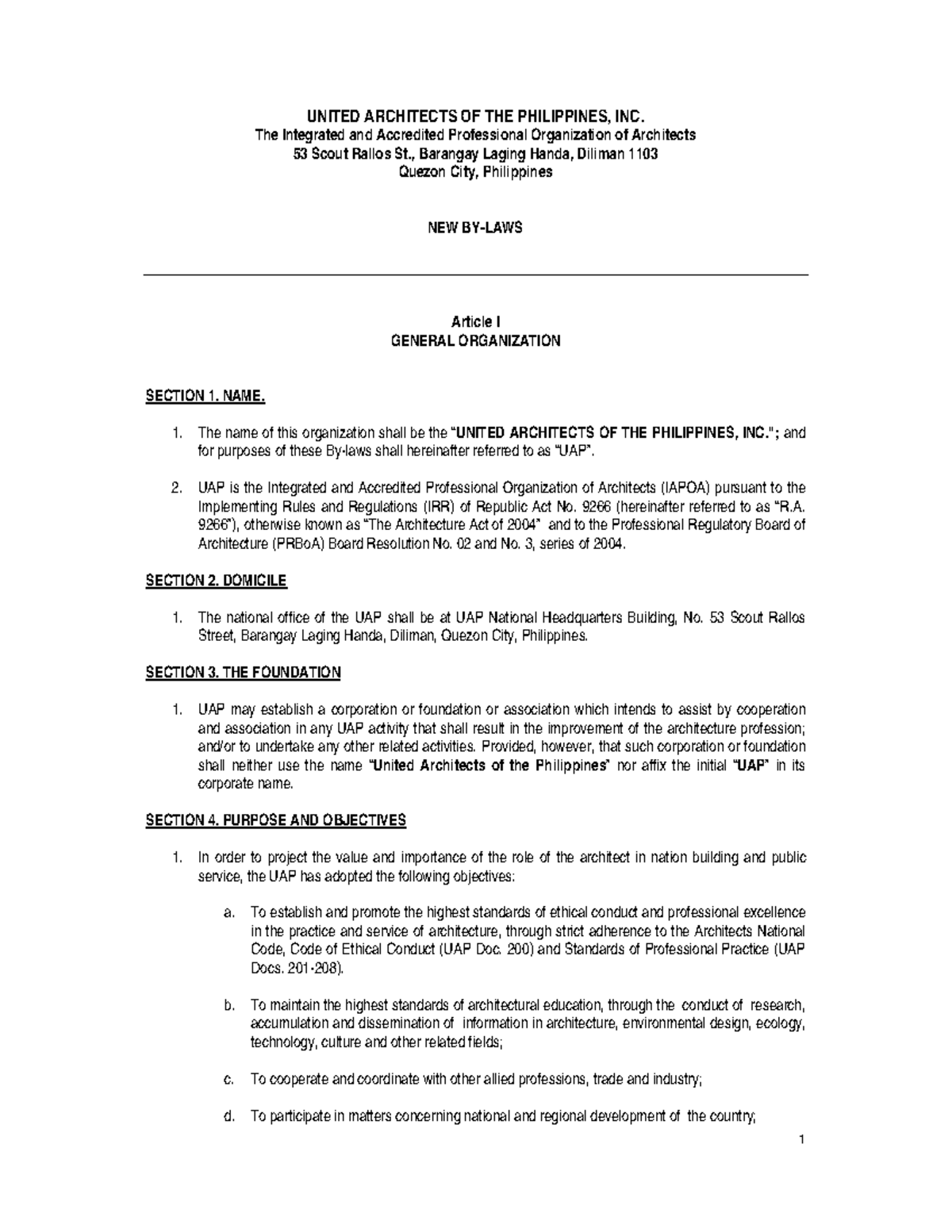 UAP New By-Laws Document for United Architects of the Philippines Inc ...
