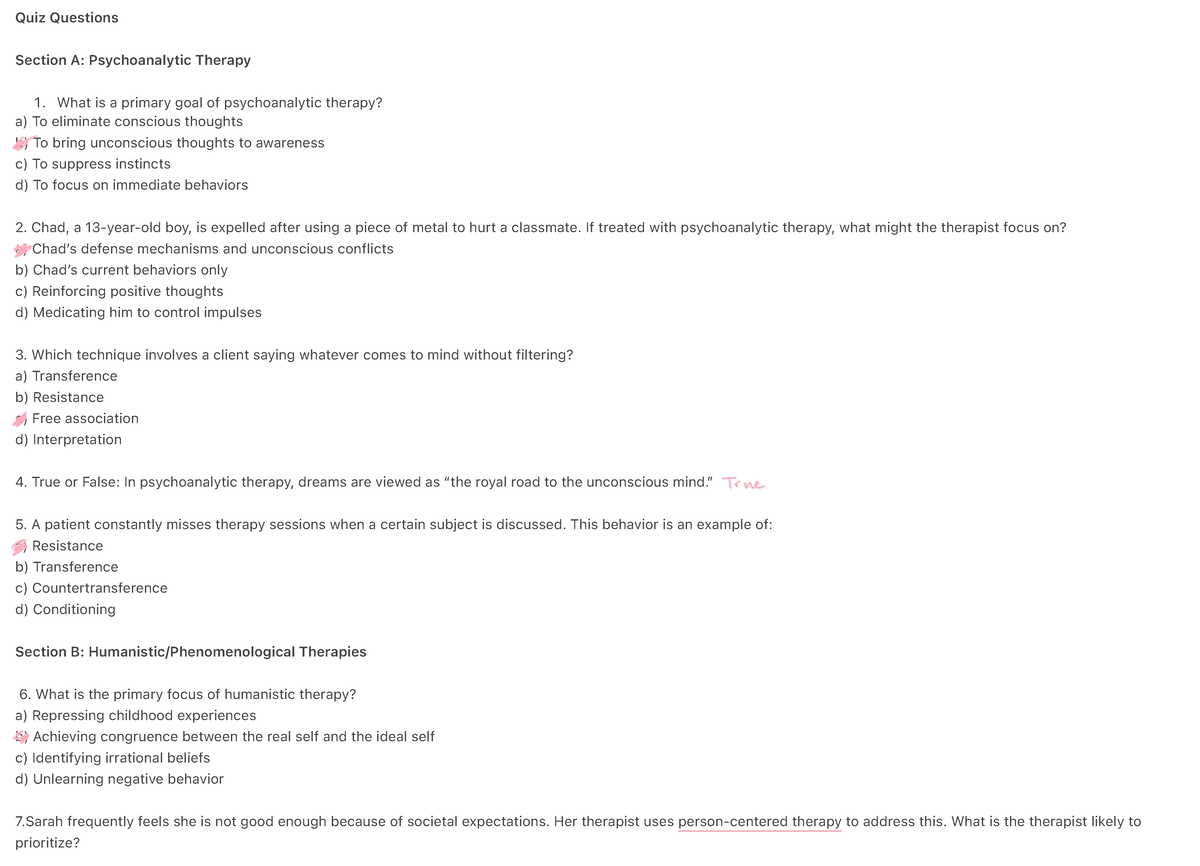 Therapy Quiz (PSY101) - Key Concepts for Final Exam Preparation - Studocu