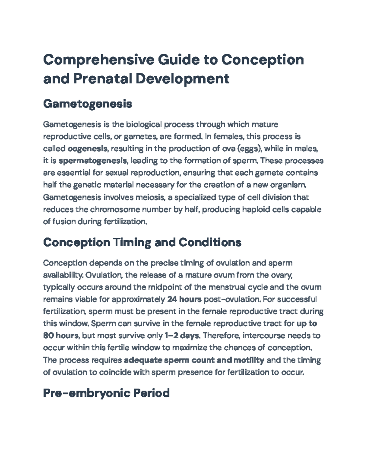 Comprehensive Guide to Conception & Prenatal Development (BIO 101 ...