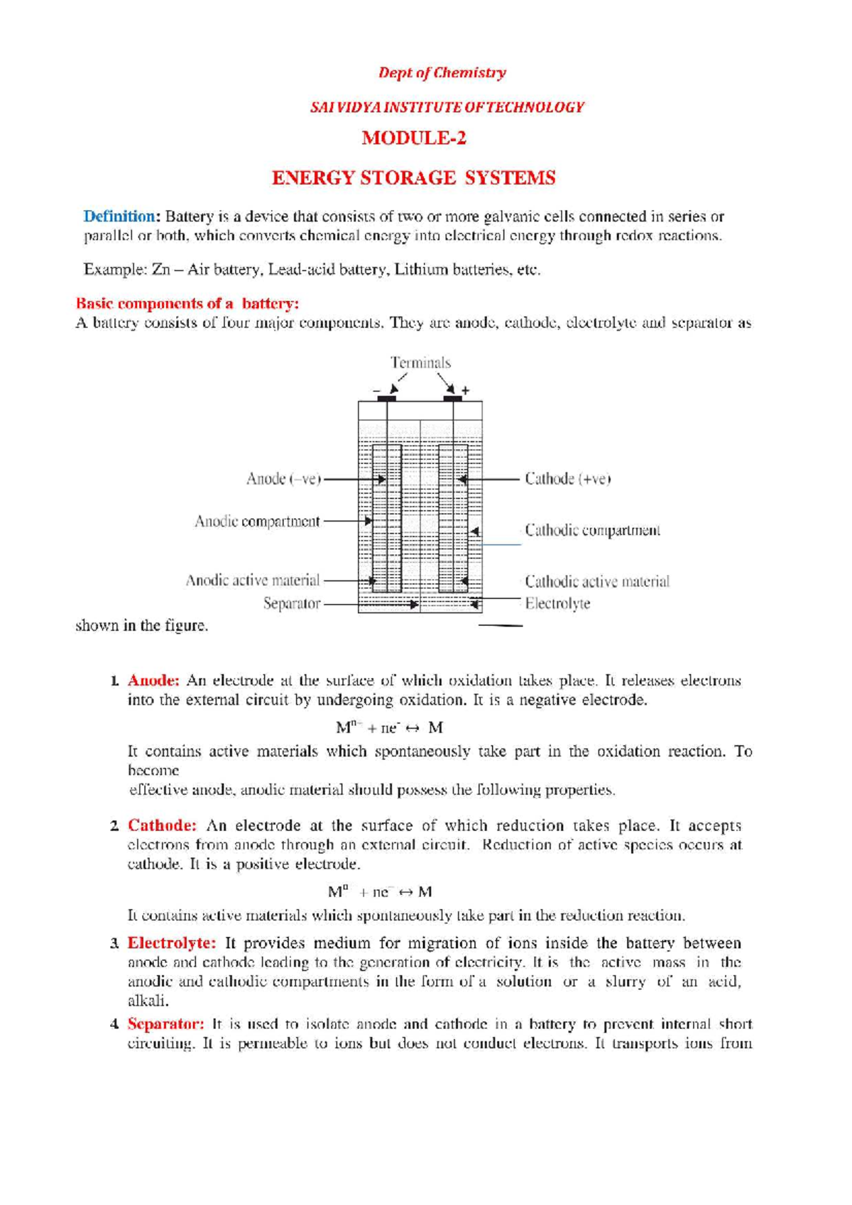 Module-2 Notes on Energy Storage Systems - Dept of Chemistry SAIVIDYA ...