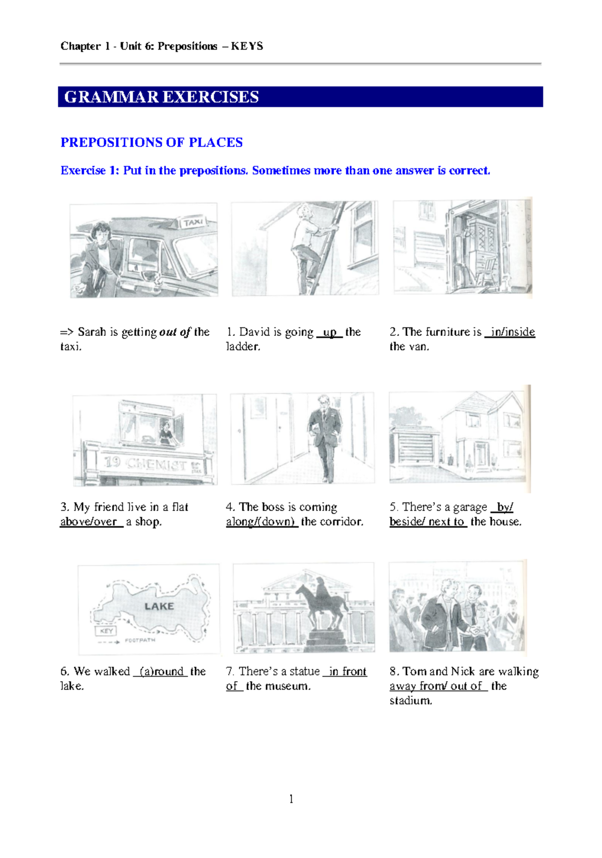 Chapter 1 Unit 6: Prepositions - Answer Keys and Exercises - Studocu