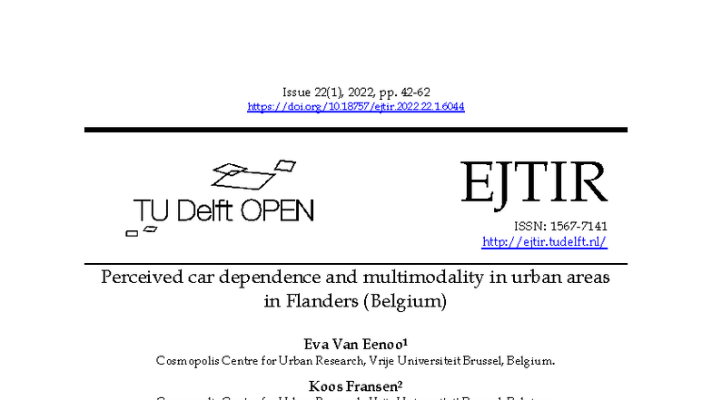 EJTIR 22(1), 2022: Perceived Car Dependence & Multimodality in Flanders ...
