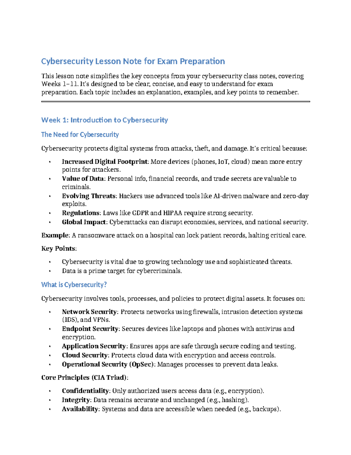 Cybersecurity Lesson Notes (CS101) for Effective Exam Prep - Studocu