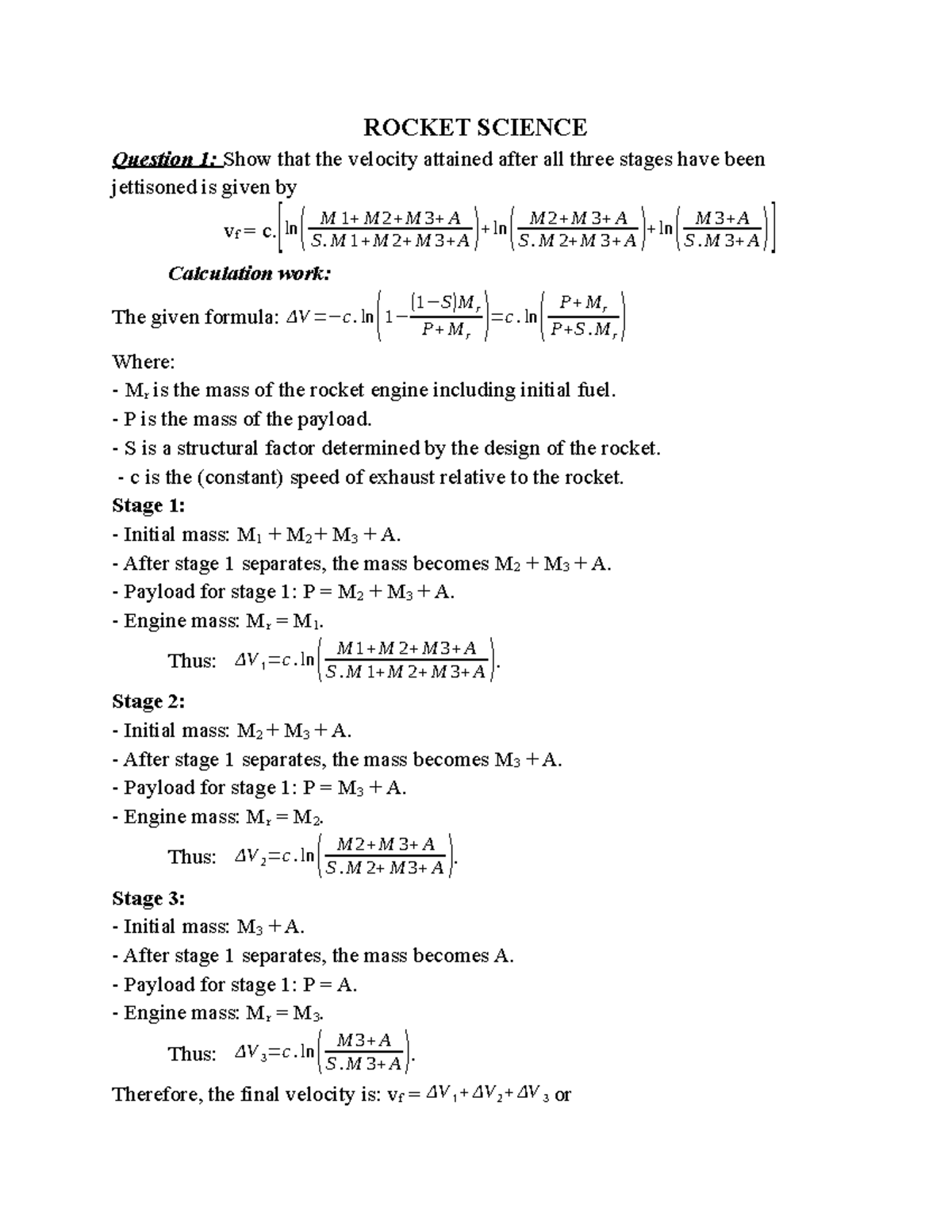 Rocket Science - Final Exam Questions and Calculations - Studocu